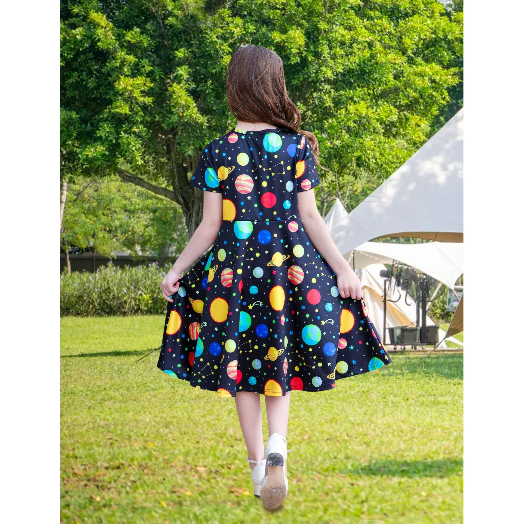 Rochie fetite, Party Chili®, Poliester, Maneca scurta, Model cu planete ...