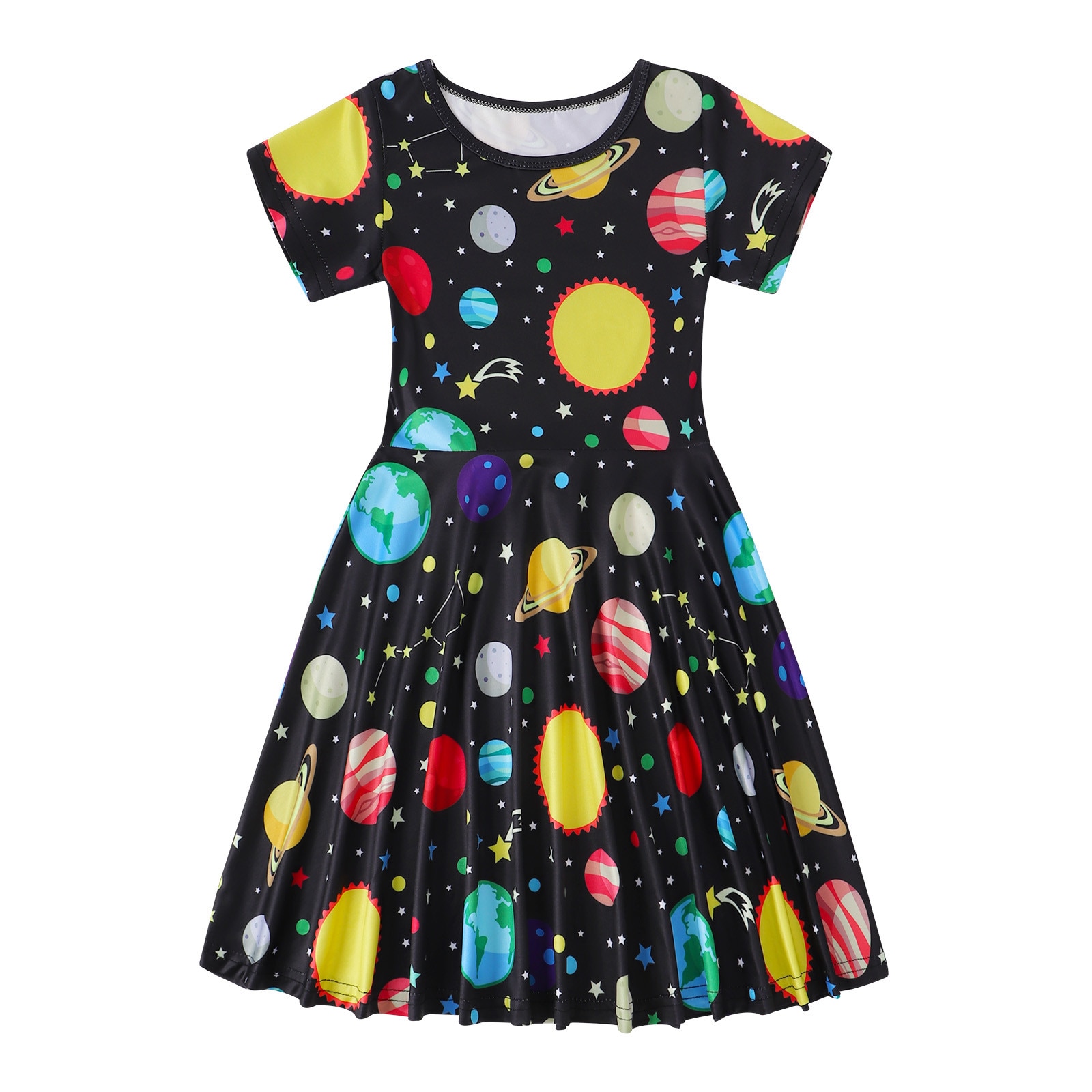 Rochie fetite, Party Chili®, Poliester, Maneca scurta, Model cu planete ...