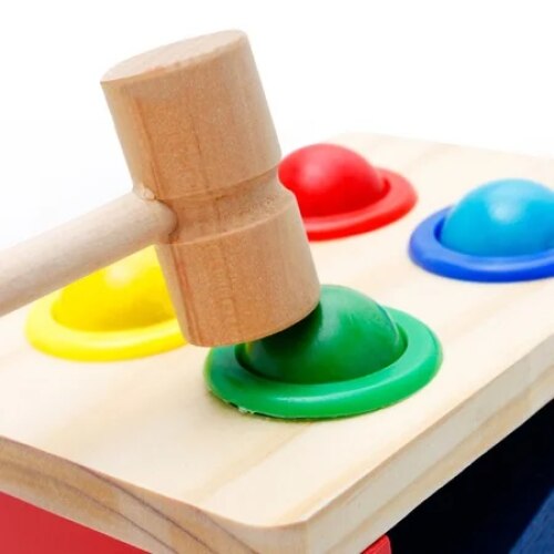 Banc Montessori din lemn cu ciocanel si 4 bile colorate, SARALMA® - eMAG.ro