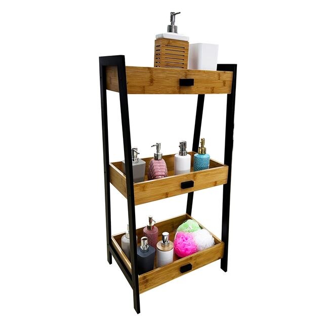 Raft VENITIVO ® din bambus si cadru metalic, 3 etajere, Lungime 45 cm x ...