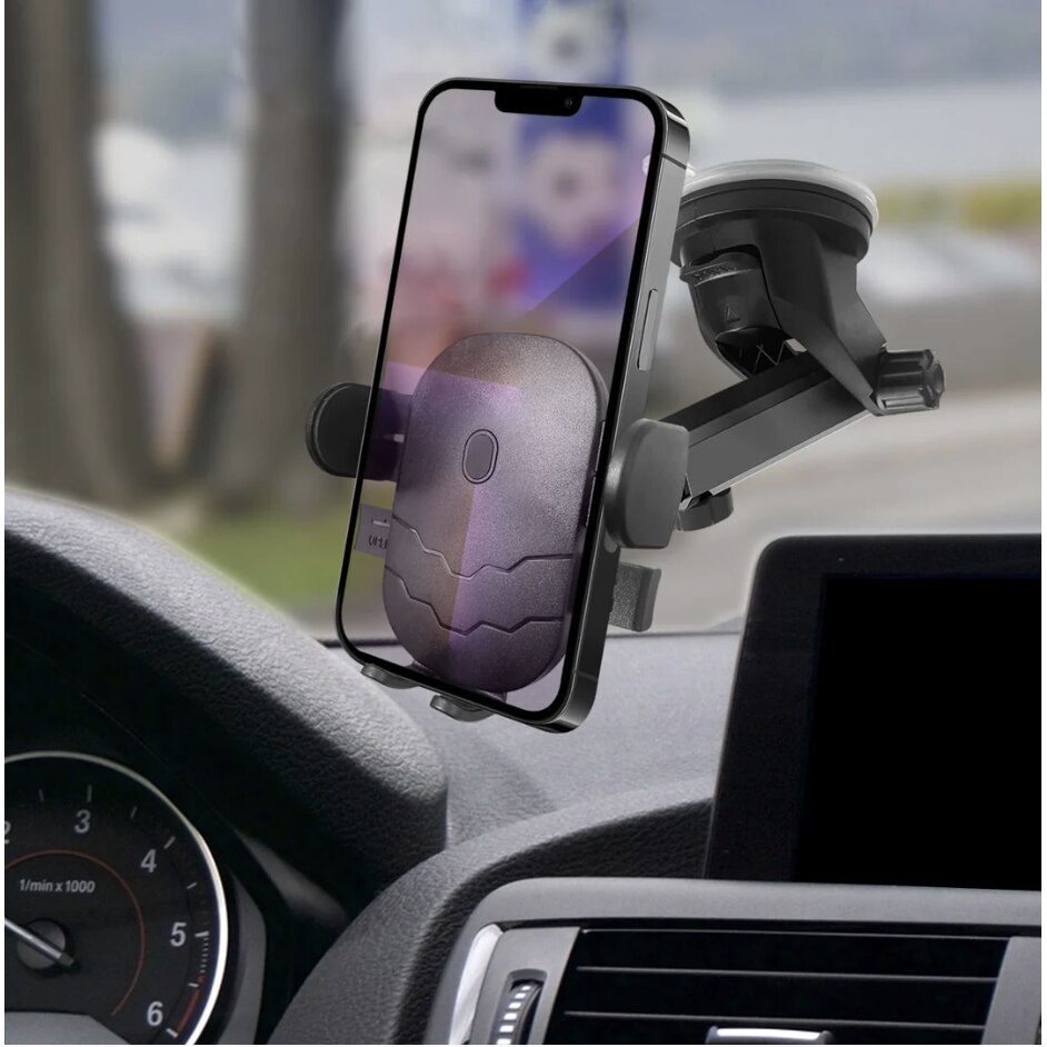 Suport auto pentru telefon, Negru, Montare pe parbriz sau bord, Reglare ...