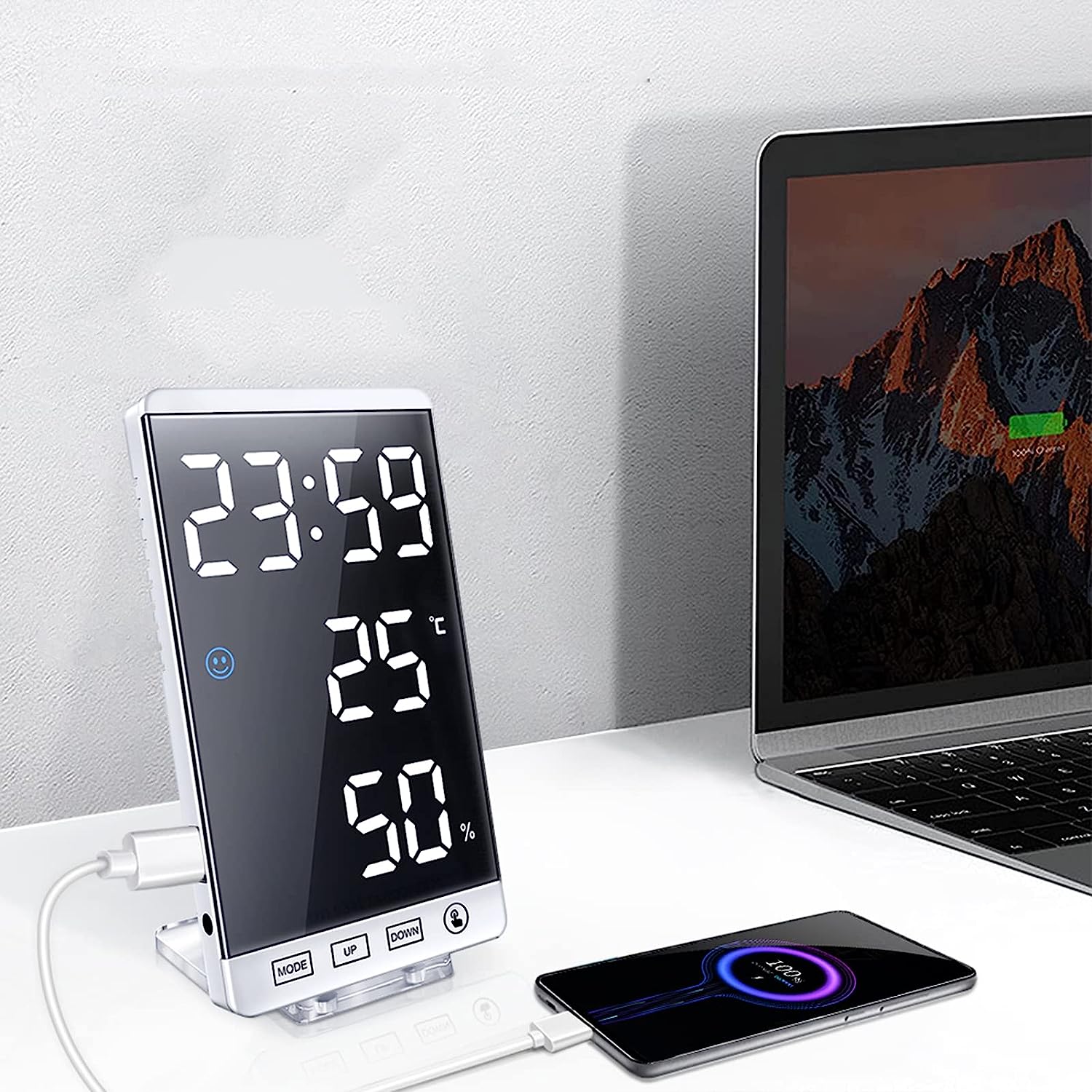 Ceas digital cu LED, BYONDSELF®, functie magnetica, termometru ...