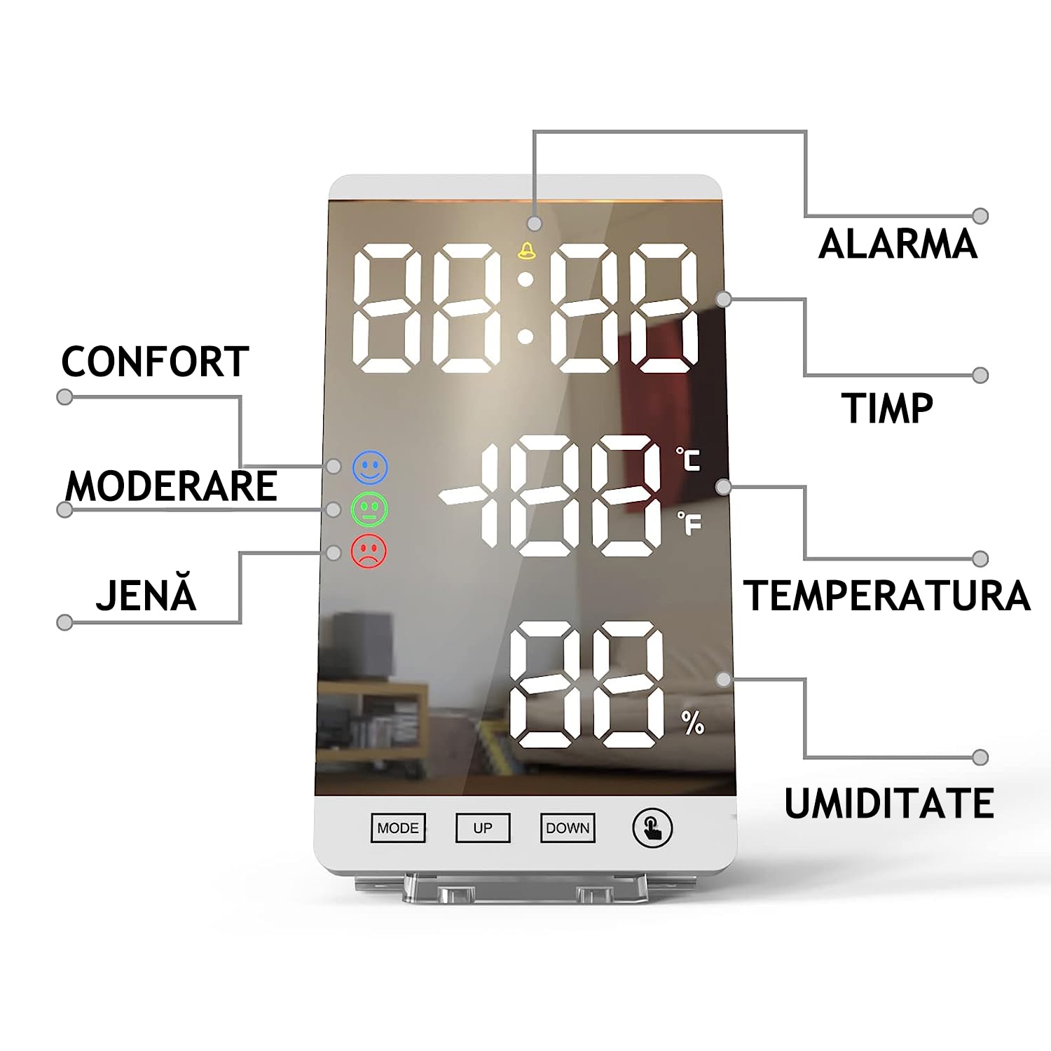 Ceas Digital LED, Masa/Perete, BYONDSELF®, Baza Magnetica Detasabila, 3 ...