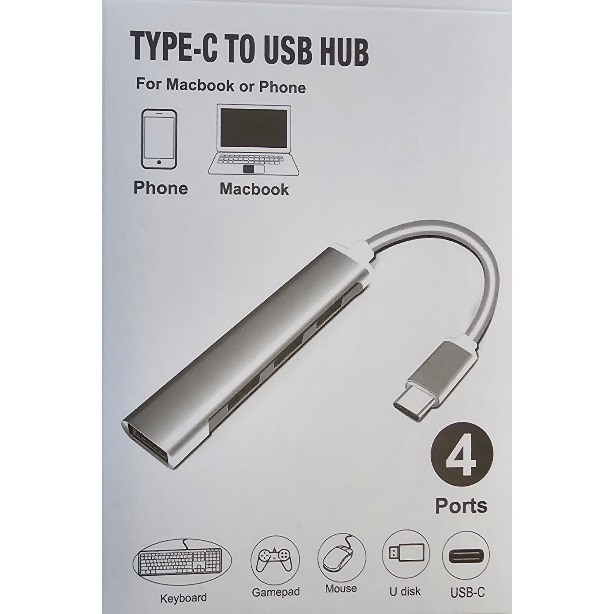 Adaptor USB Hub, de la USB-C la USB cu 4 iesiri, Argintiu - eMAG.ro