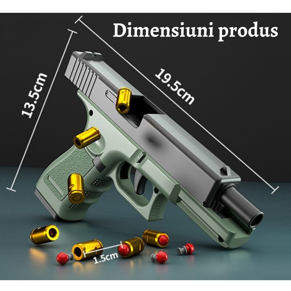 Pistol de jucarie AlexVerity cu gloante si cartuse, 2 incarcatoare ...