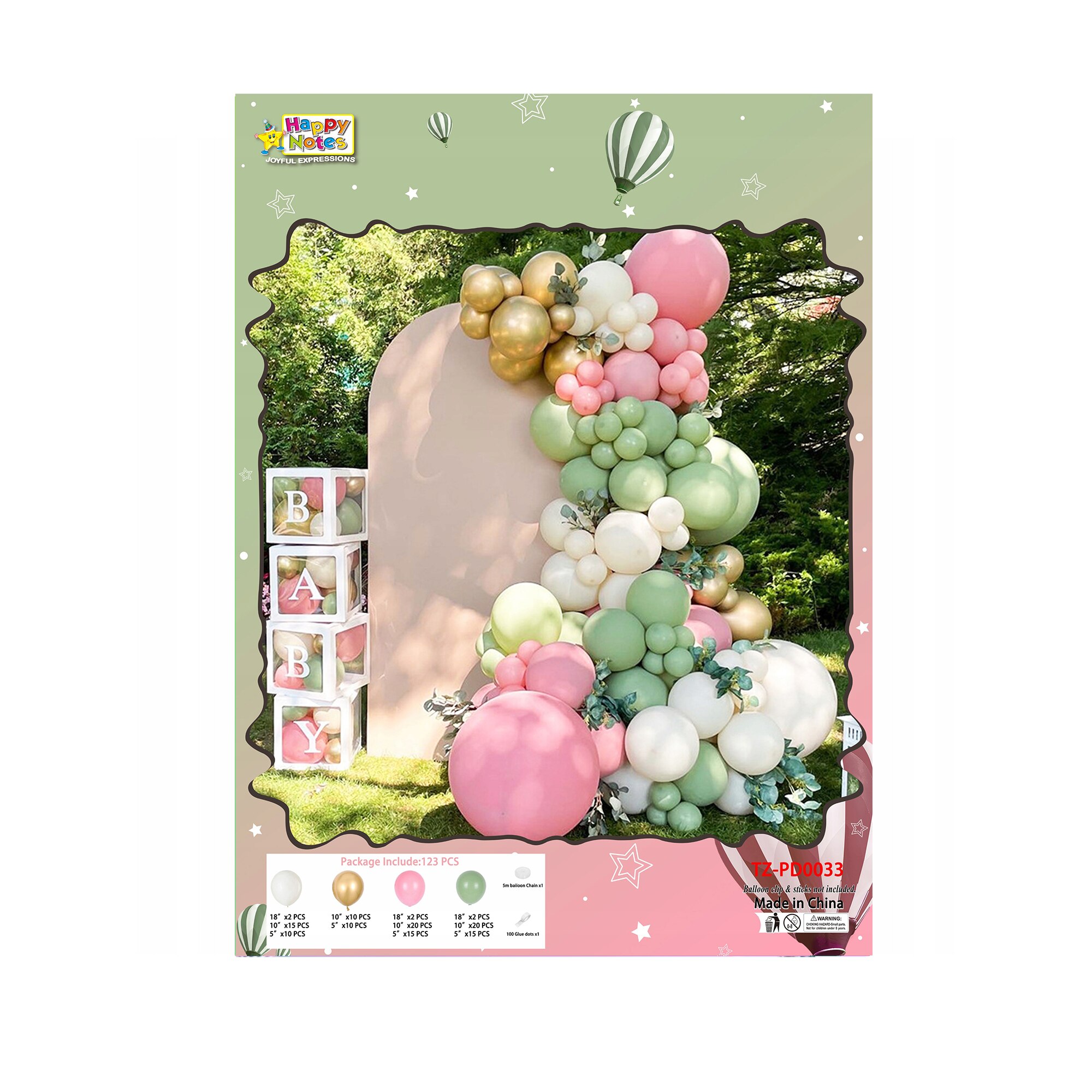 Set baloane petrecere aniversare, Vixen, Alb/verde/roz, 123 buc - eMAG.ro