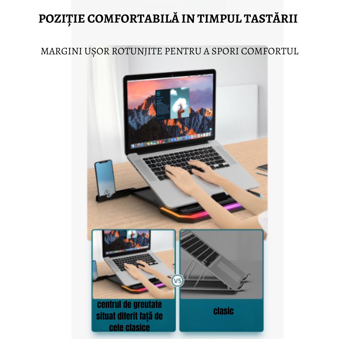 Masuta laptop Rbg cu 6 moduri de iluminare si 9 trepte de reglare a ...