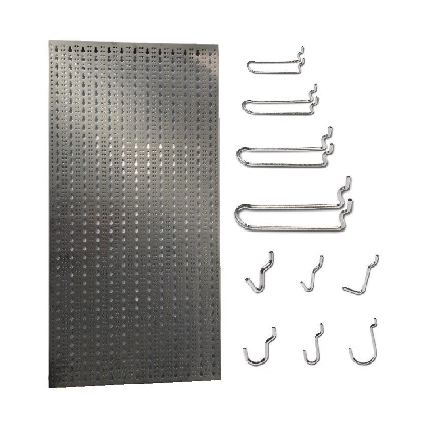 Panou perforat vertical din INOX, 500x1000 mm cu set 60 carlige ...