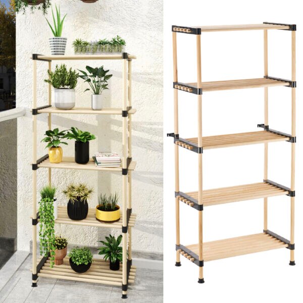 Raft modular RF.5605, etajera 5 polite, lemn, 56x28x120 cm, natural ...