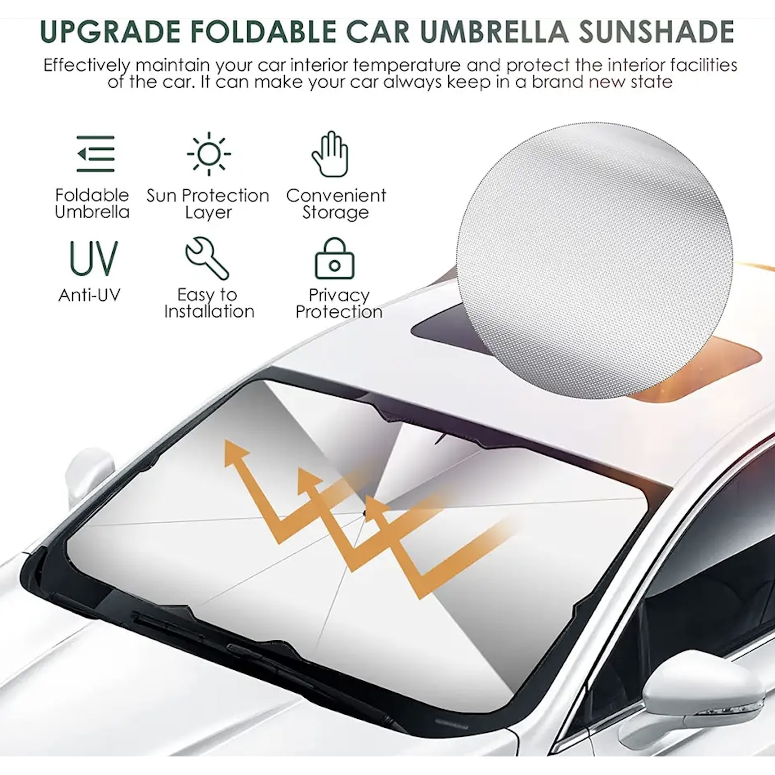 Parasolar 360° Auto Pliabil, QUANDES®, potrivit pentru Golf, Yaris ...