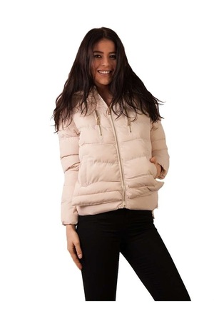 Geaca Dama Scurta Din Fas Cu Gluga Imblanita Bej, S - eMAG.ro