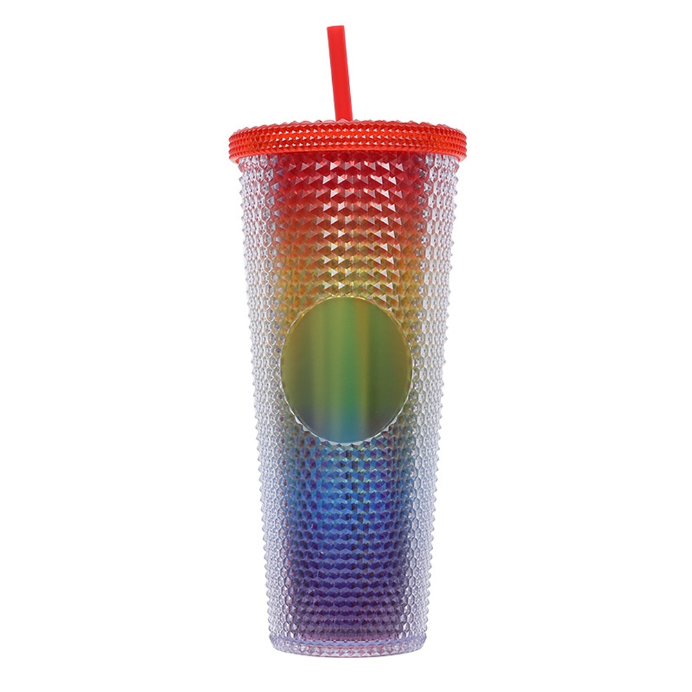 Pahar cu capac si pai, Plastic, 710ml, Multicolor - eMAG.ro