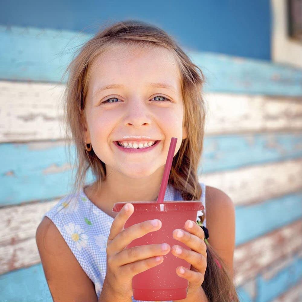 Set 5 pahare cu capac si pai, Plastic, Multicolor - eMAG.ro