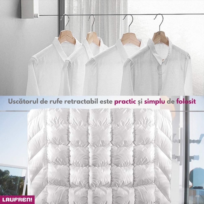 Uscator de rufe, retractabil, cu montura pe perete, Laufren™, sufa din ...