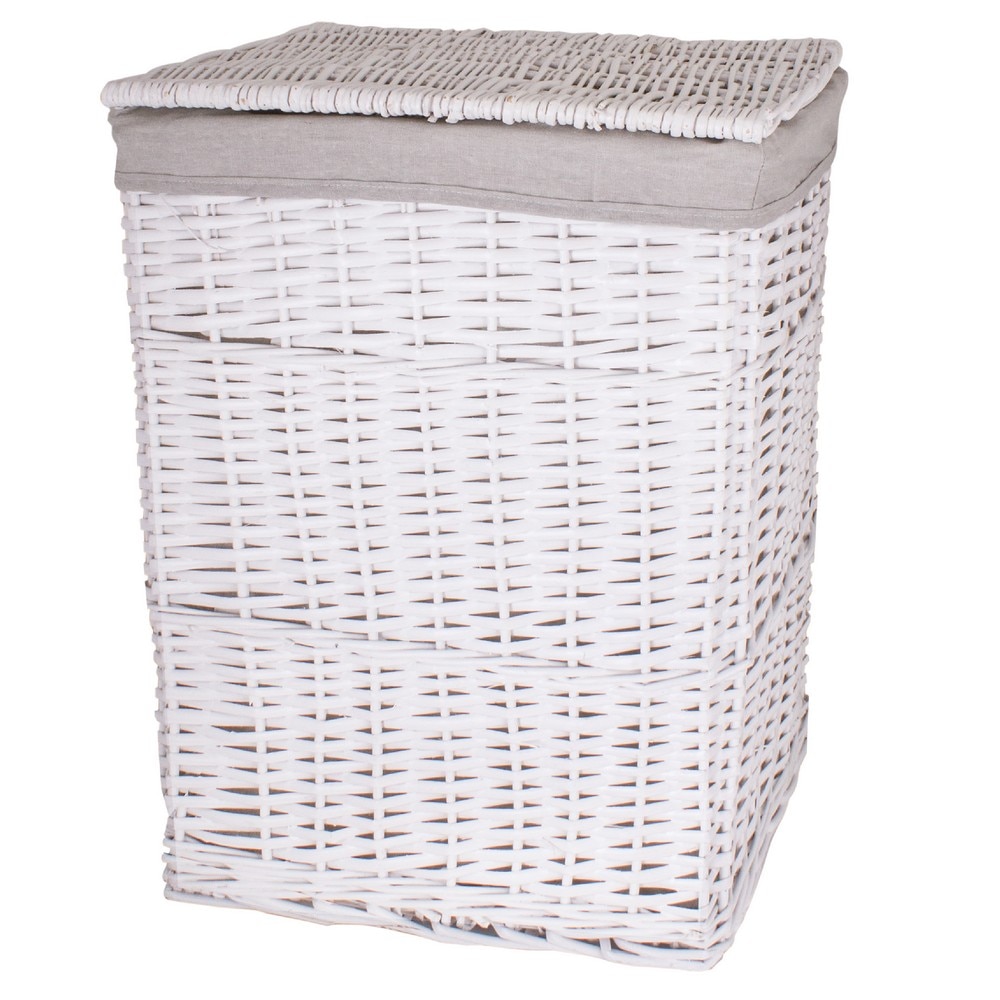 Cos de rufe din rachita cu husa din bumbac, 35 l, Alb/Gri - eMAG.ro