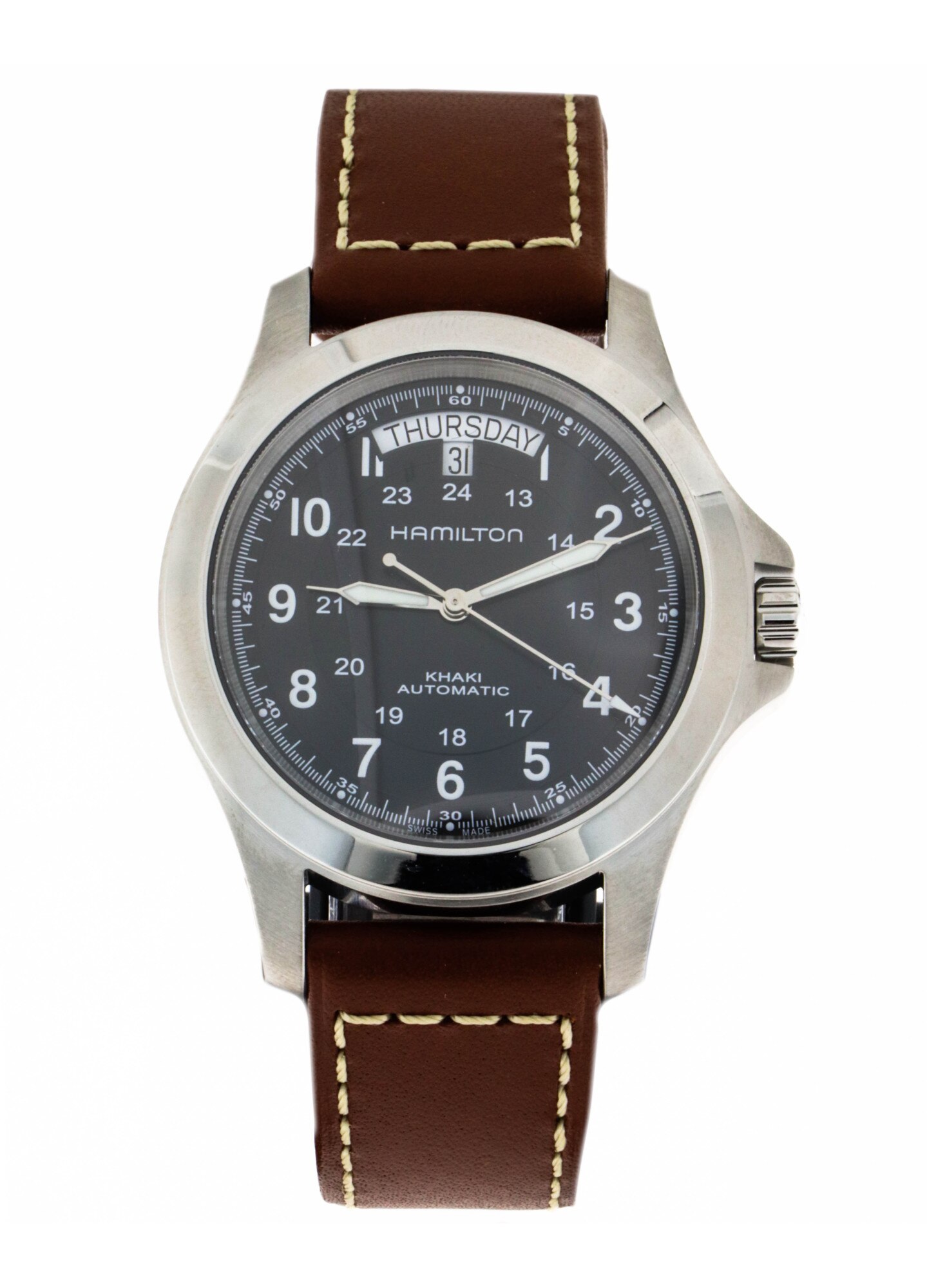 Ceas barbati/dama, Hamilton, Otel/Piele, 40 mm, Negru/Maro - eMAG.ro