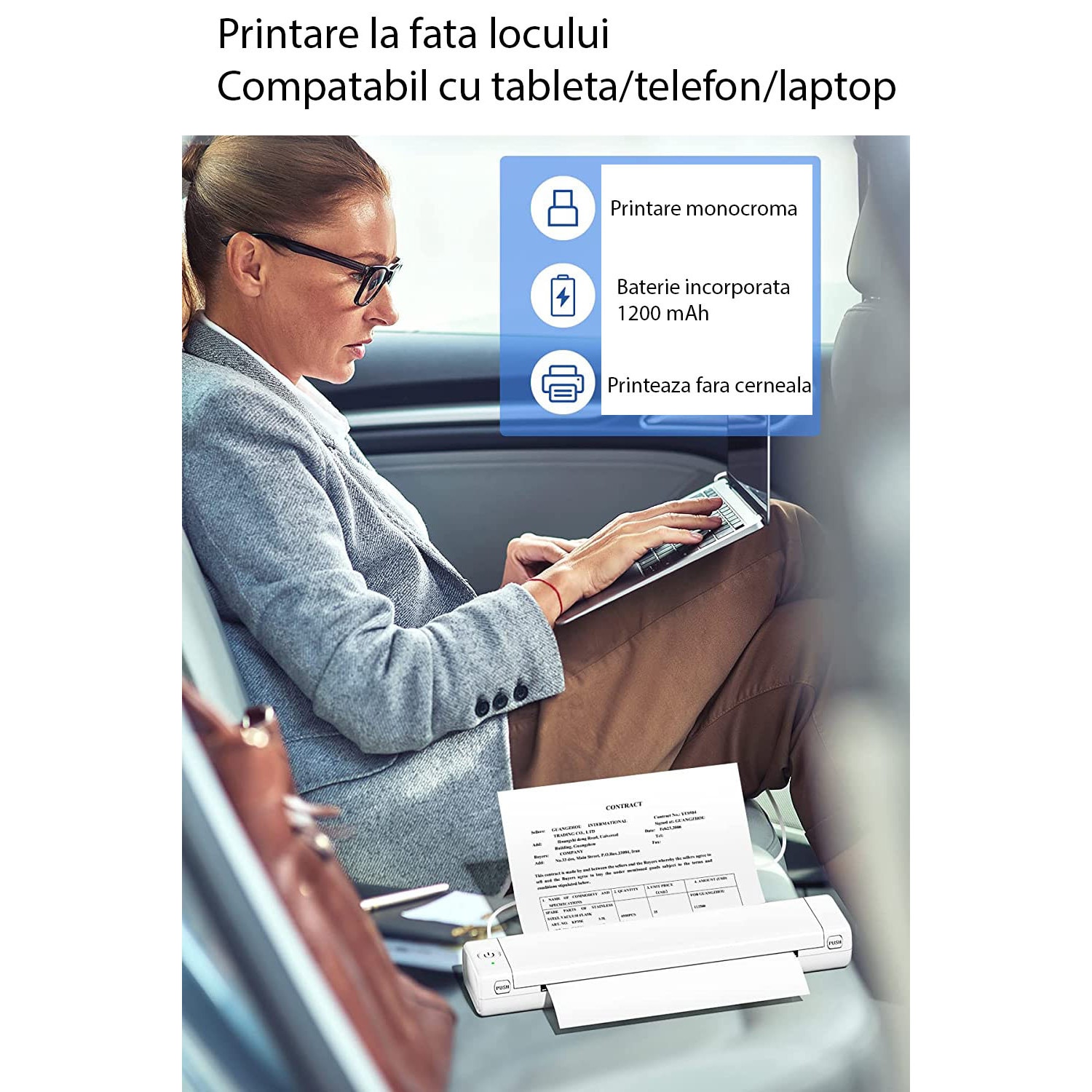 Imprimanta portabila termica 2023, alba, foi A4, Phomemo M08F, mini ...