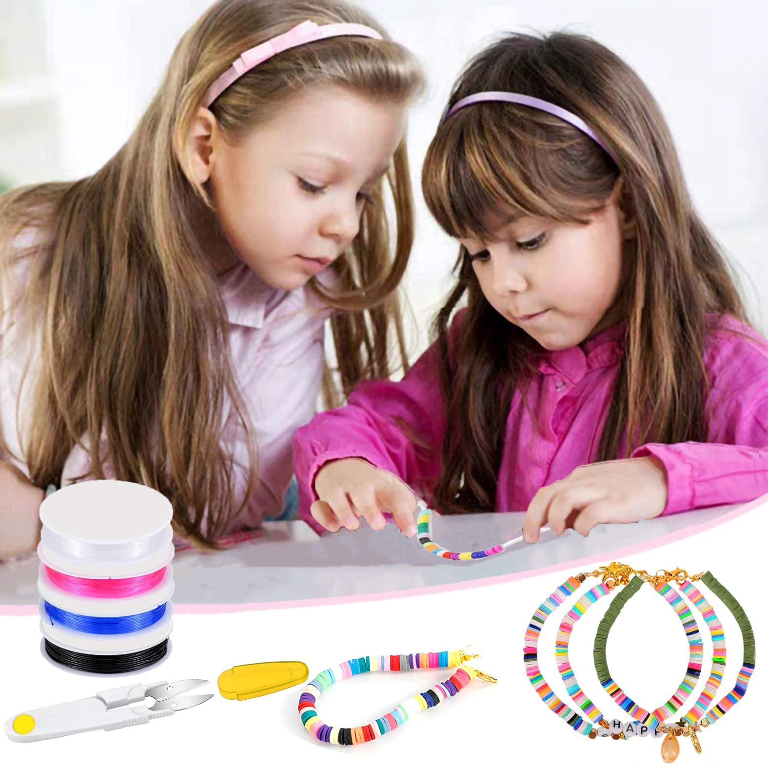 Set 4000 bucati margele argila, Cu snur elastic, foarfece, Pentru ...