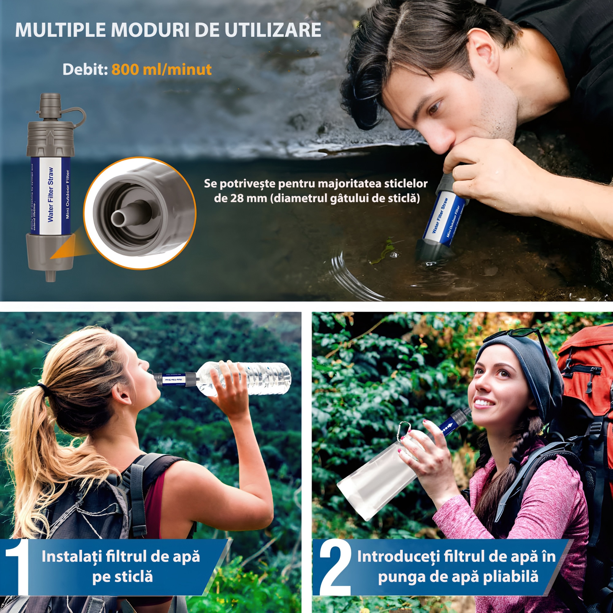 Filtru de apa profesional, ZEQAS, portabil, potrivit pentru excursii ...