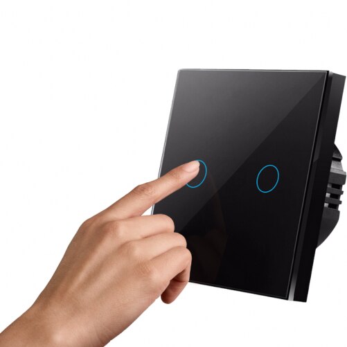 Intrerupator touch iUni 2F, Sticla Securizata, LED, Black - eMAG.ro