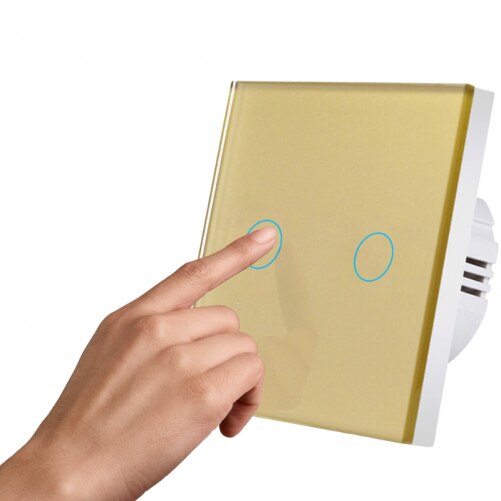 Intrerupator touch iUni 2F, Sticla Securizata, LED, Gold - eMAG.ro