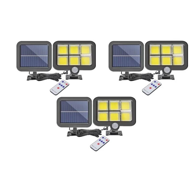 Set 3 lampi solare cu panou solar Dalys®, 6 COB, putere 250 W, cu ...
