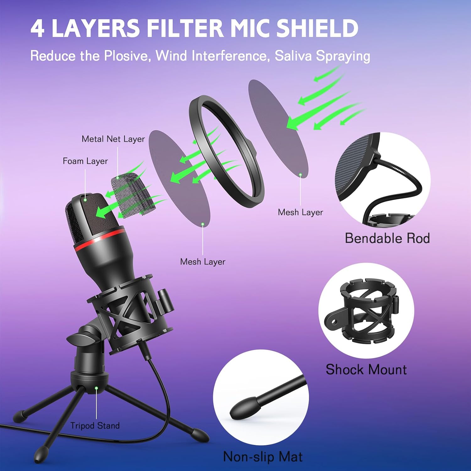 Microfon Gaming, pentru Streaming, BYONDSELF®, iluminare RGB, Sistem ...