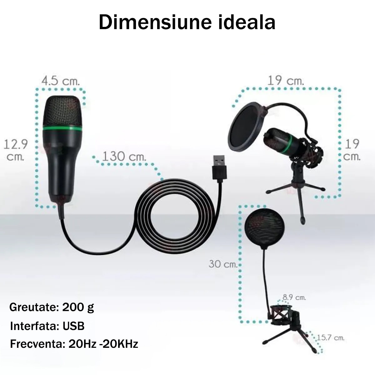 Microfon streaming, BYONDSELF®, iluminare RGB, USB, rezistent la socuri ...