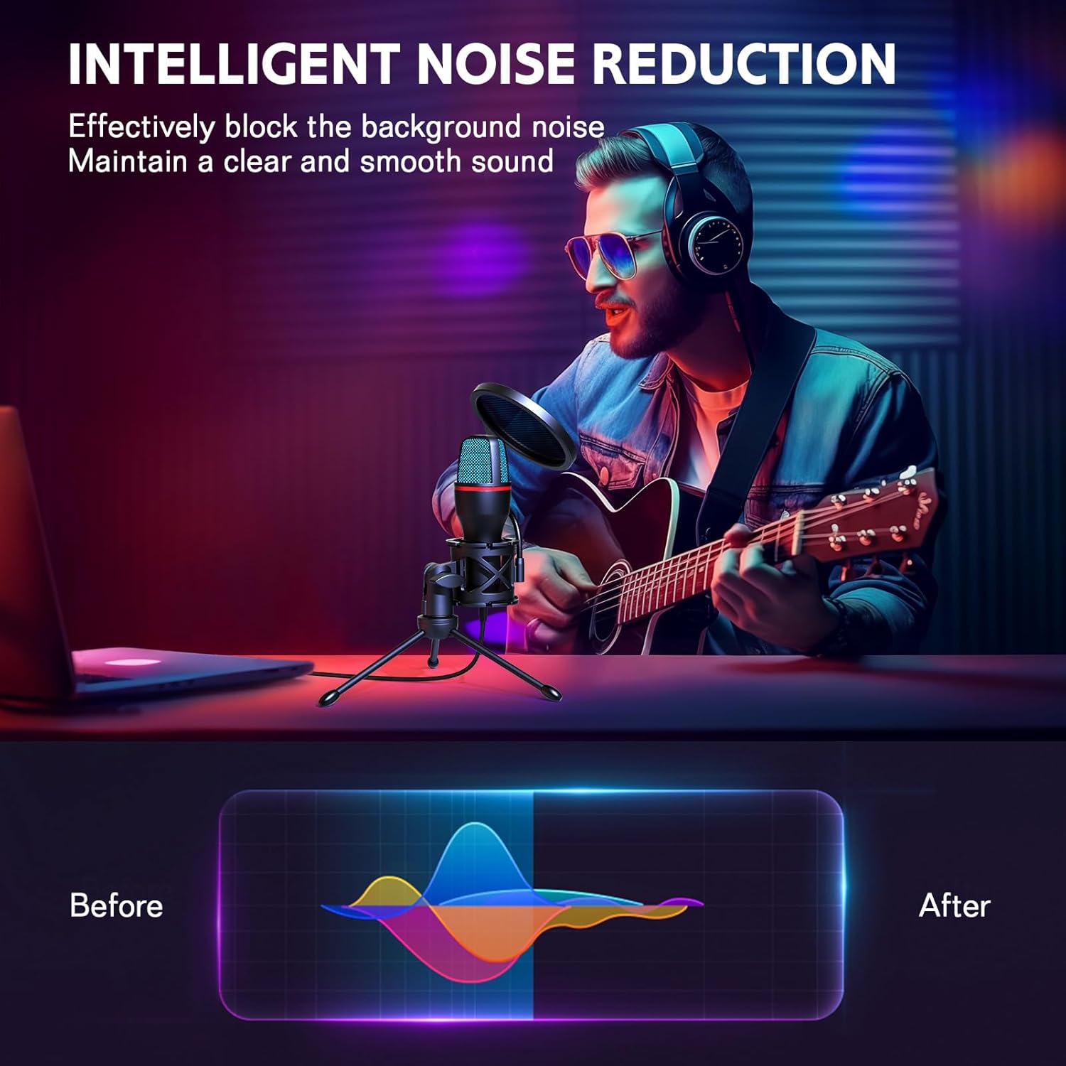 Microfon Gaming, pentru Streaming, BYONDSELF®, iluminare RGB, Sistem ...