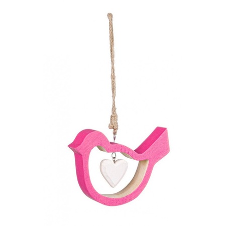 Set 12 decoratiuni suspendabile lemn roz alb Pasari 10.5x7.5x2 cm - eMAG.ro