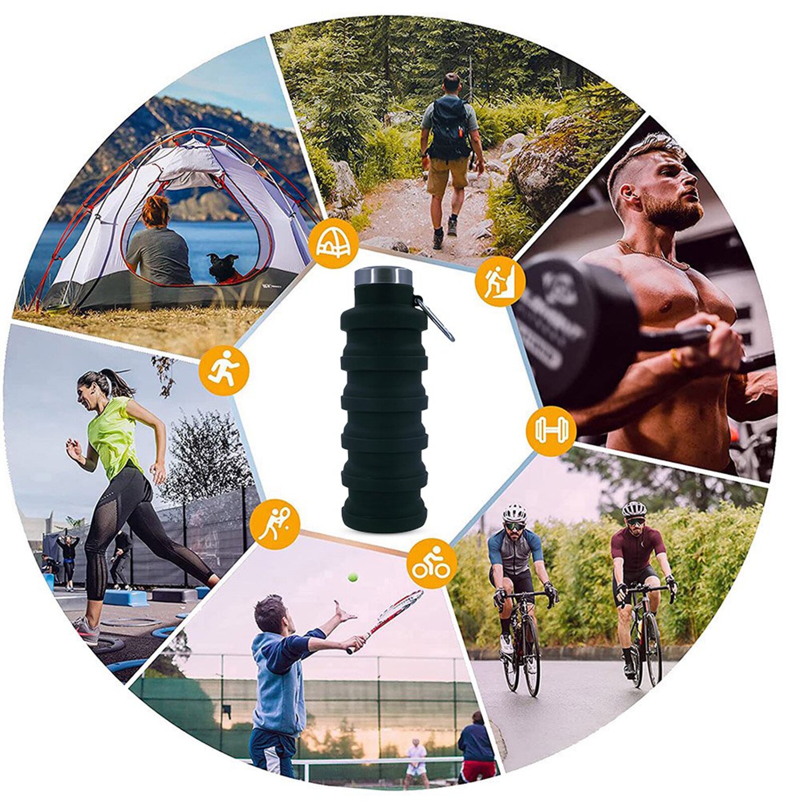 Bidonas apa pliabil si portabil, Darklove, Cu capac metalic si clema ...