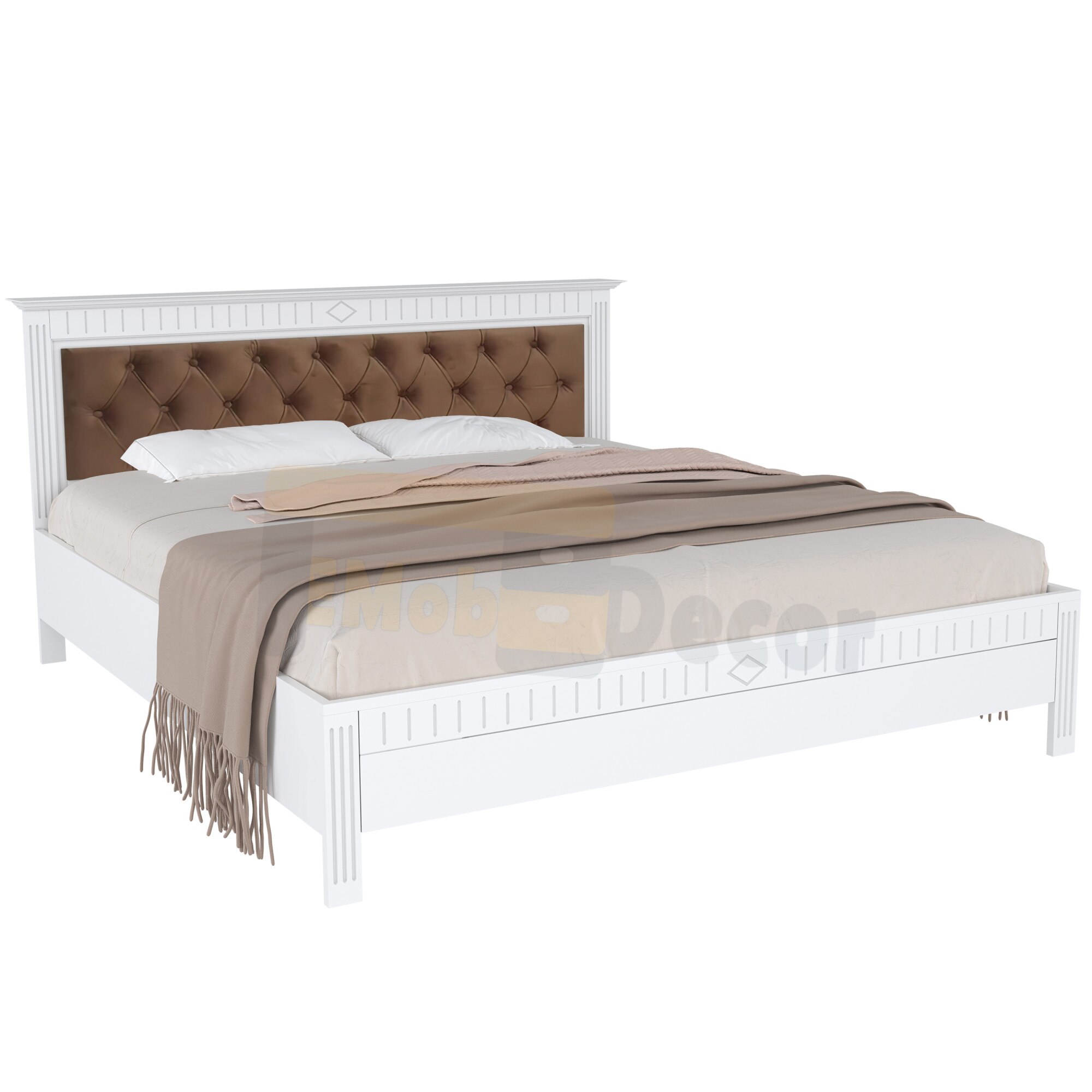 Pat Adele tapitat maro, Lemn Masiv, Alb 140x200 - eMAG.ro