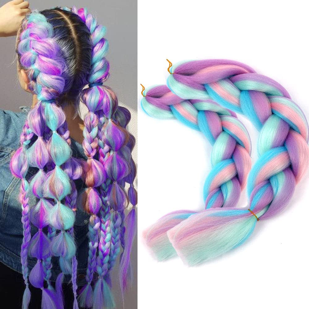 Extensii par sintetic pentru impletituri, Zola®, 60 cm, violet-albastru ...