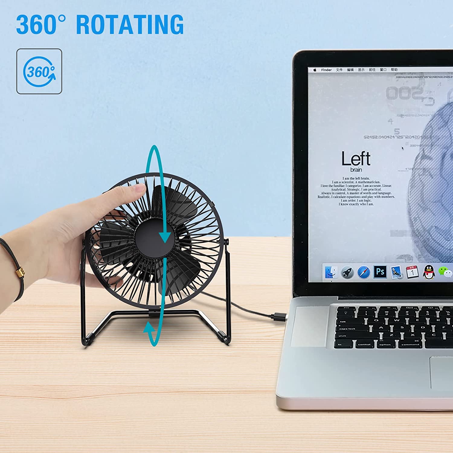 Mini ventilator pentru birou, USB, Negru/Argintiu - eMAG.ro