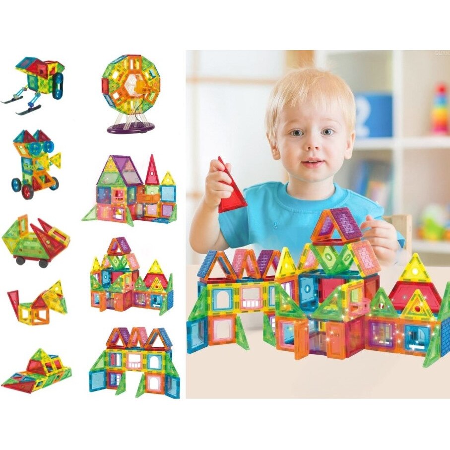 Set 130 piese magnetice de construit educational si creativ pentru ...
