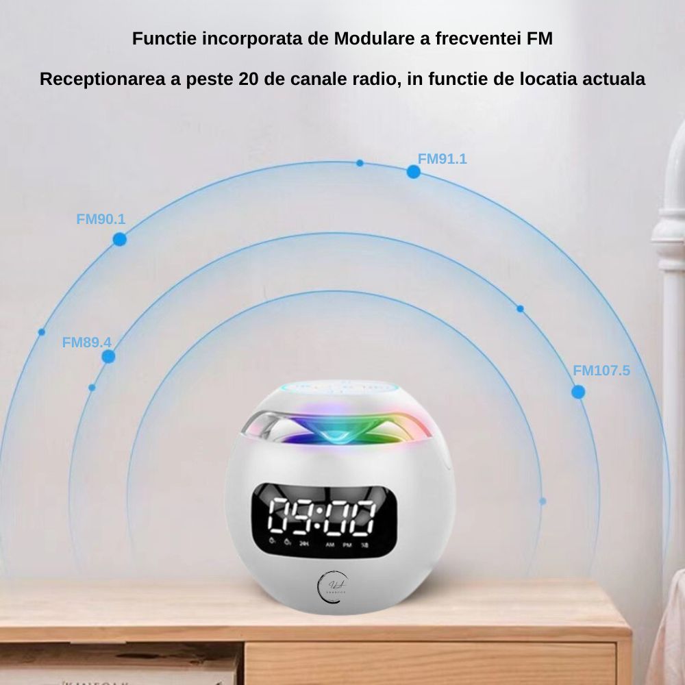 Radio cu ceas digital, portabil, cu alarma dubla, bluetooth, lumina LED ...