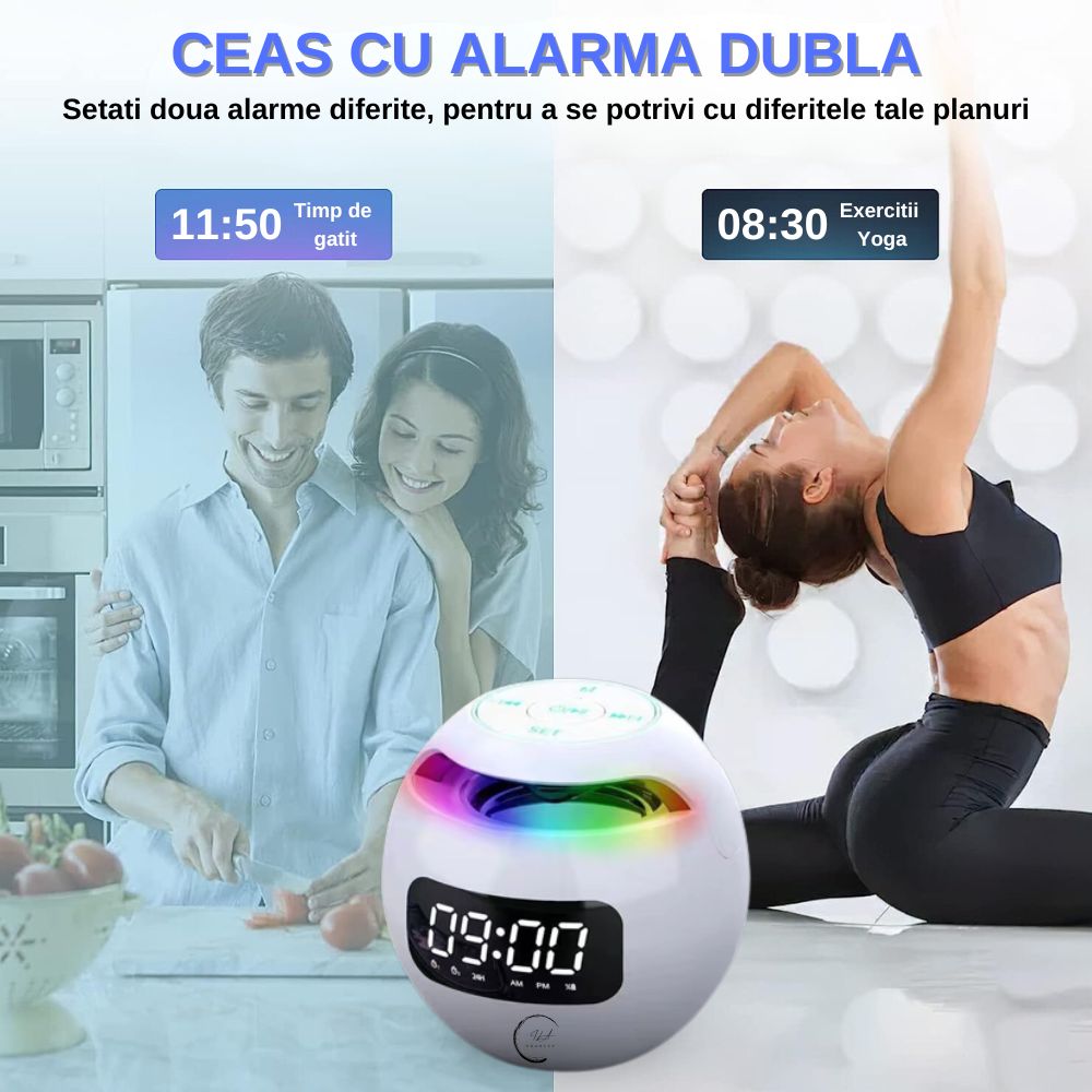 Radio cu ceas digital, portabil, cu alarma dubla, bluetooth, lumina LED si difuzor - eMAG.ro