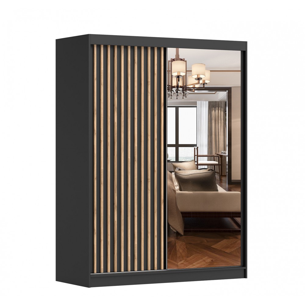 Dressing Gabriel negru/negru cu lamele artisan, cu oglinda, 150x200x61 ...