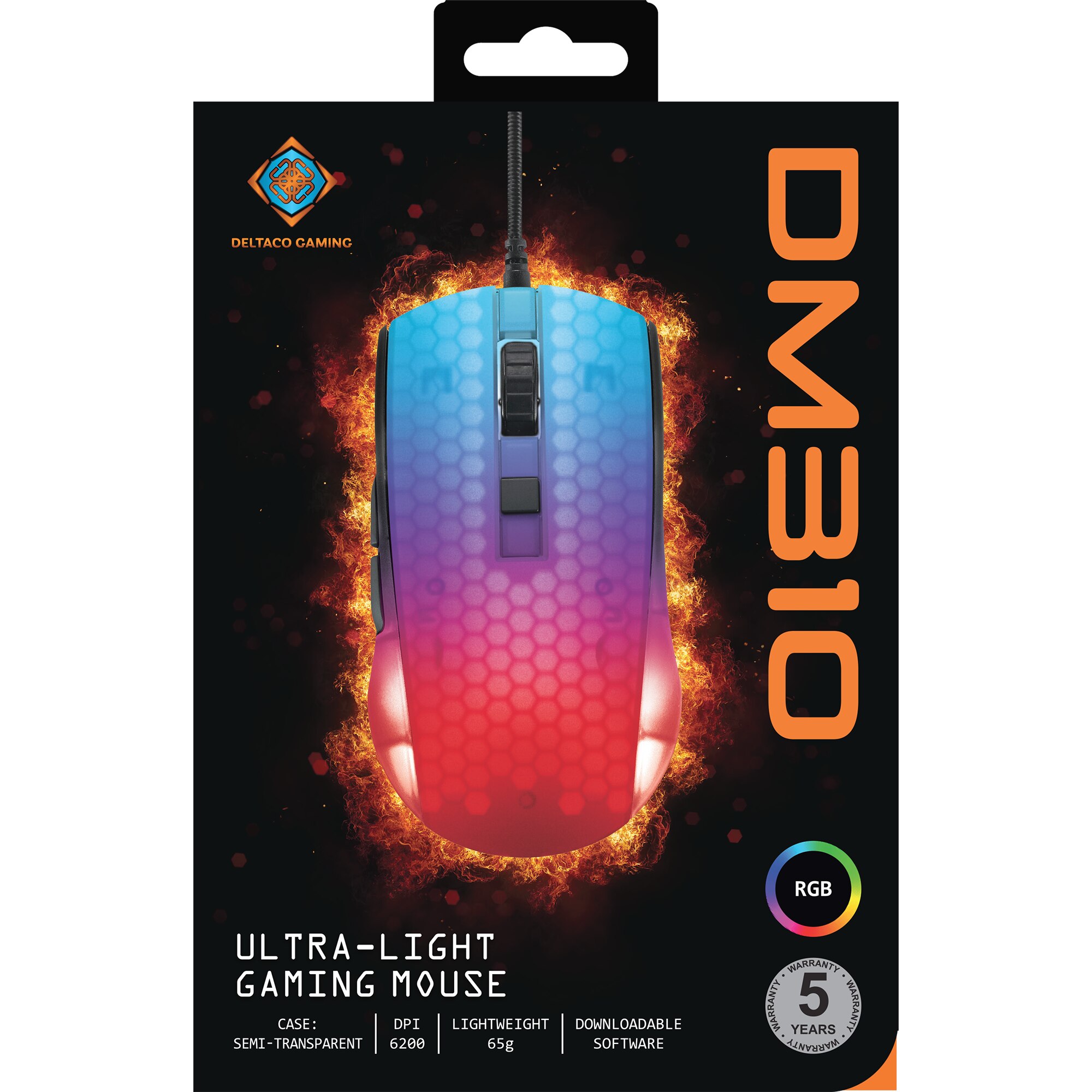Mouse de gaming ultralight cu RGB Deltaco Gaming, semi-transparent ...