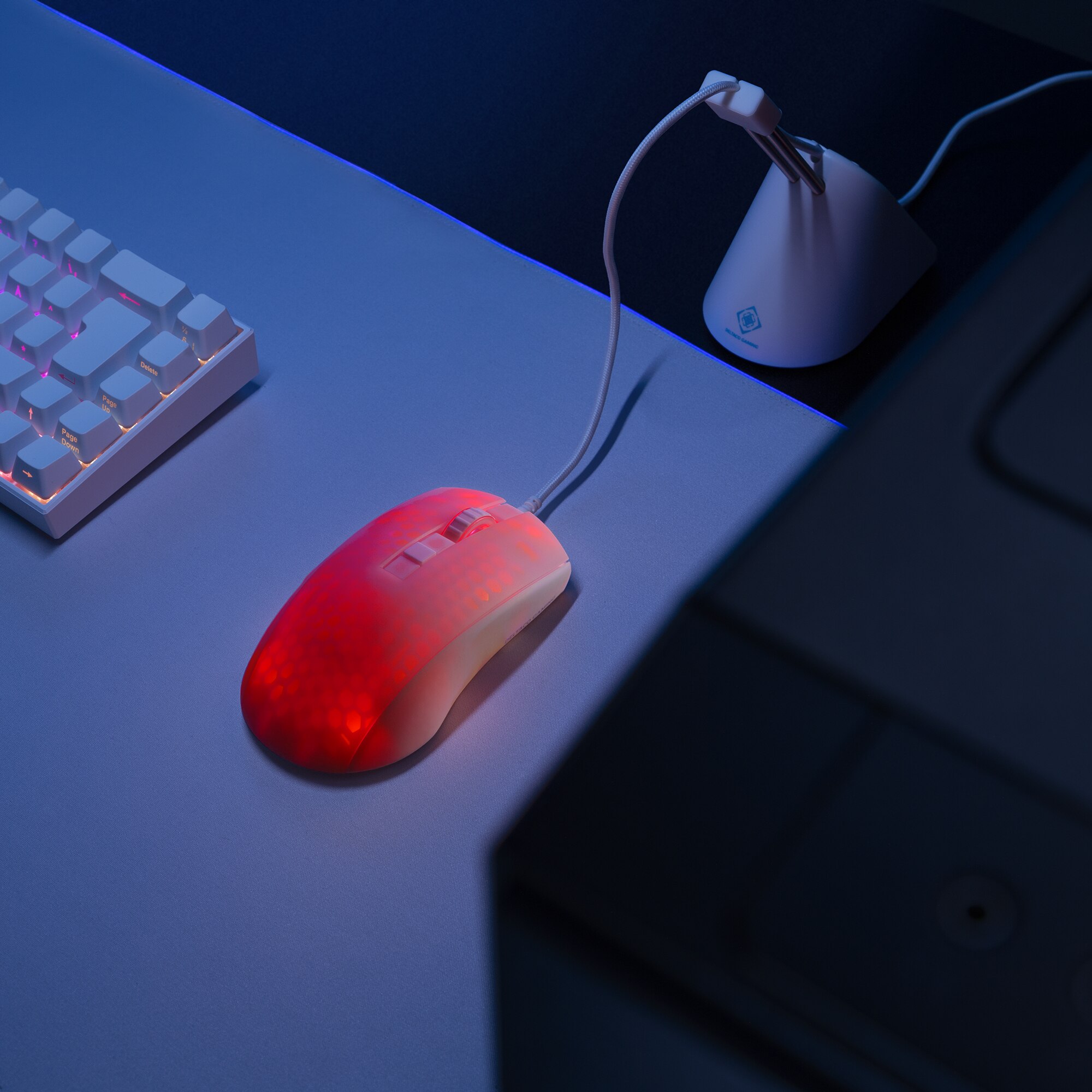 Mouse de gaming ultralight cu RGB Deltaco Gaming, semi-transparent, alb ...