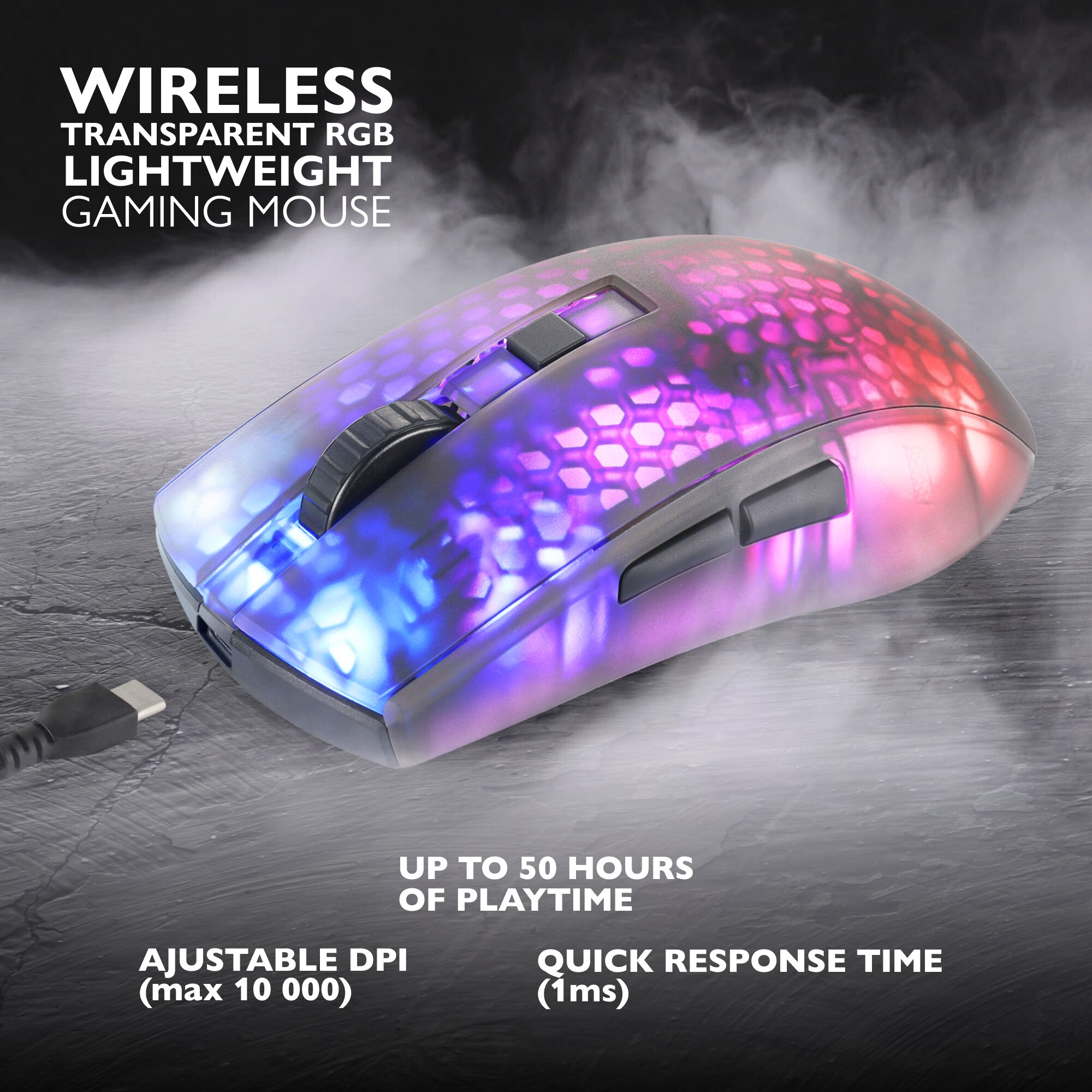 Mouse de gaming wireless ultralight cu RGB Deltaco Gaming, semi ...