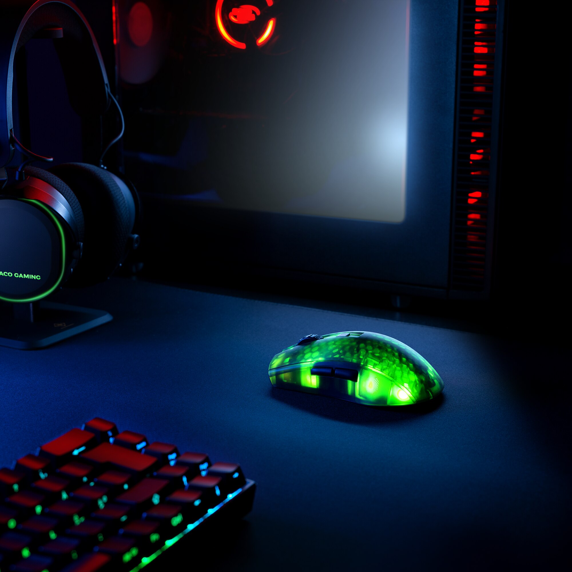 Mouse de gaming wireless ultralight cu RGB Deltaco Gaming, semi ...