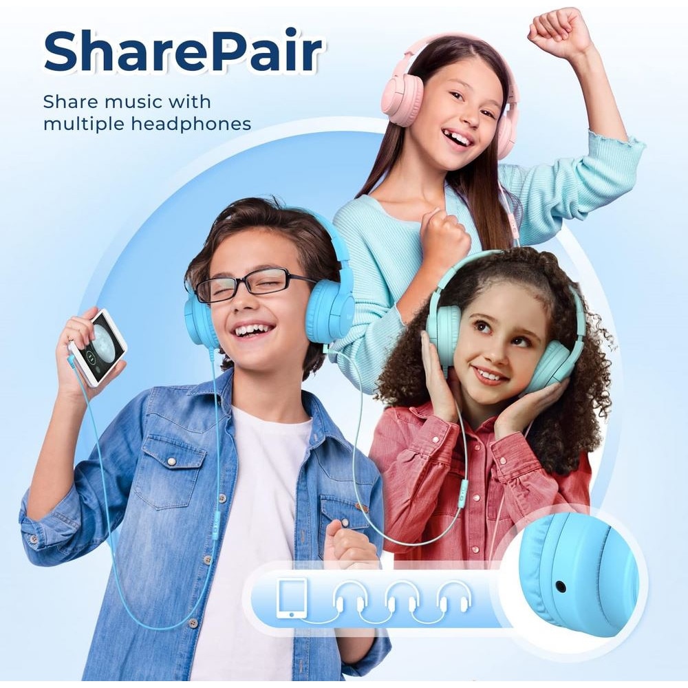 Casti Audio Pliabile Over-Ear pentru copii, cu Fir si Microfon, Jack 3. ...