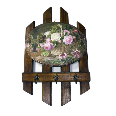 Cuier handmade din lemn decorat cu trandafiri, 21x3,5x34 cm - eMAG.ro