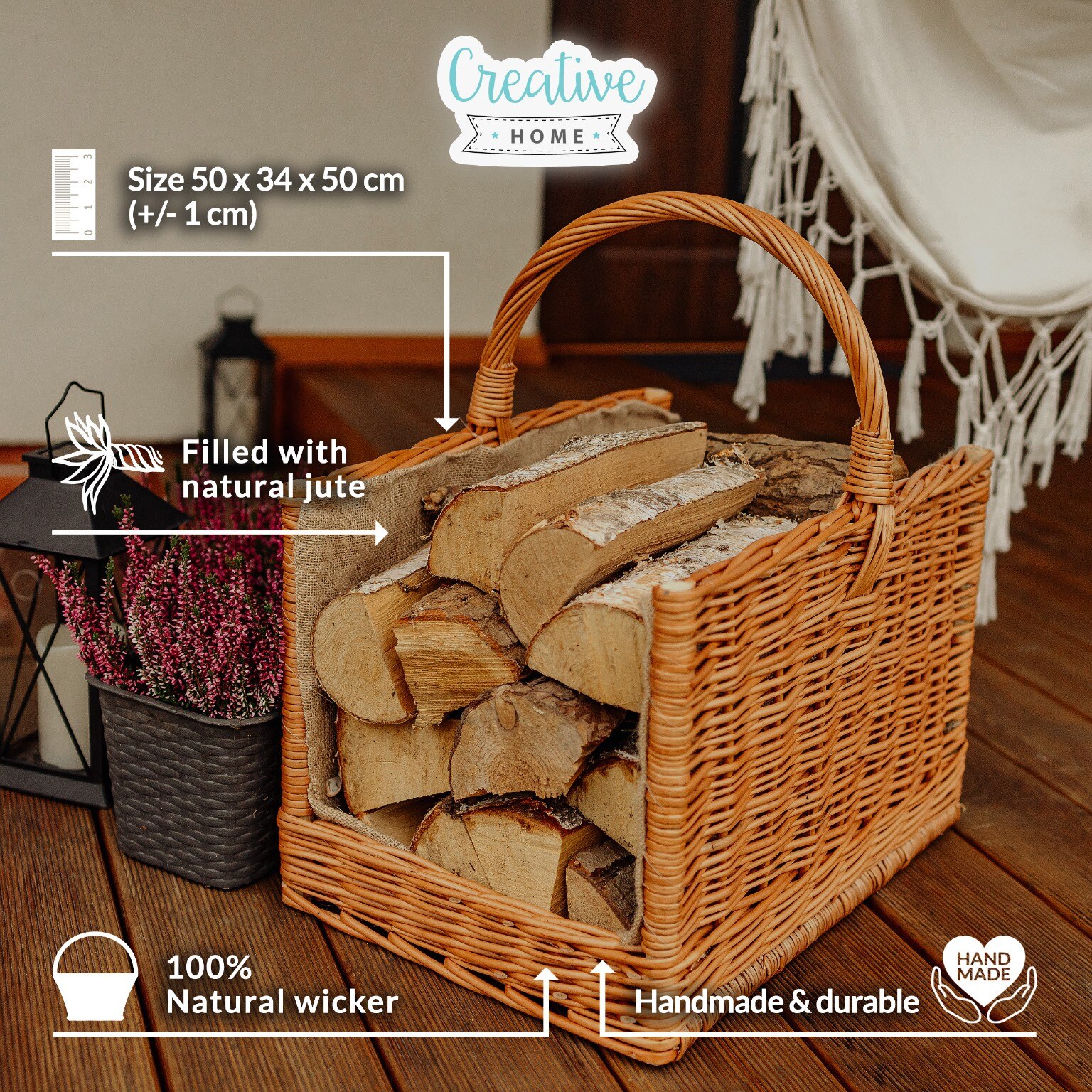 Cos din rachita pentru lemne Creative Home, Maro - eMAG.ro