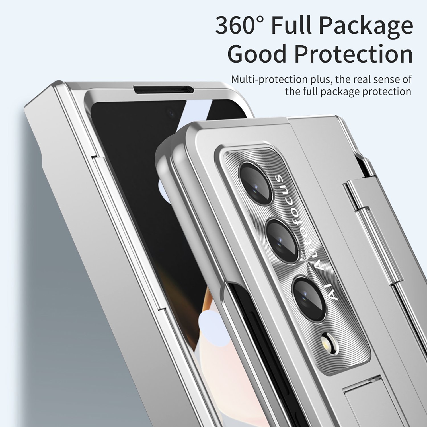 Husa FW Full Body cu suport, compatibila Samsung Z Fold 3, full silver ...
