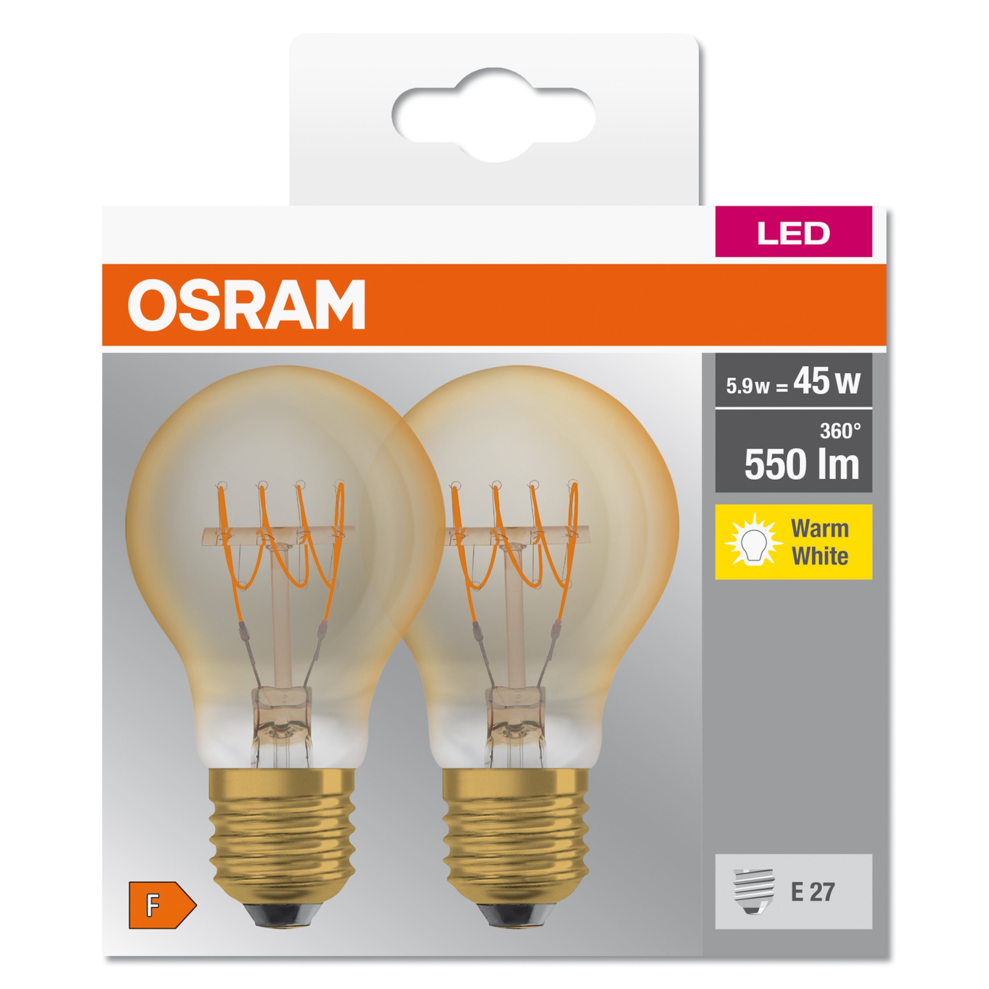 Комплект 2 LED крушки Osram Filament Vintage, E27, 5.9W (45W), 550 ...