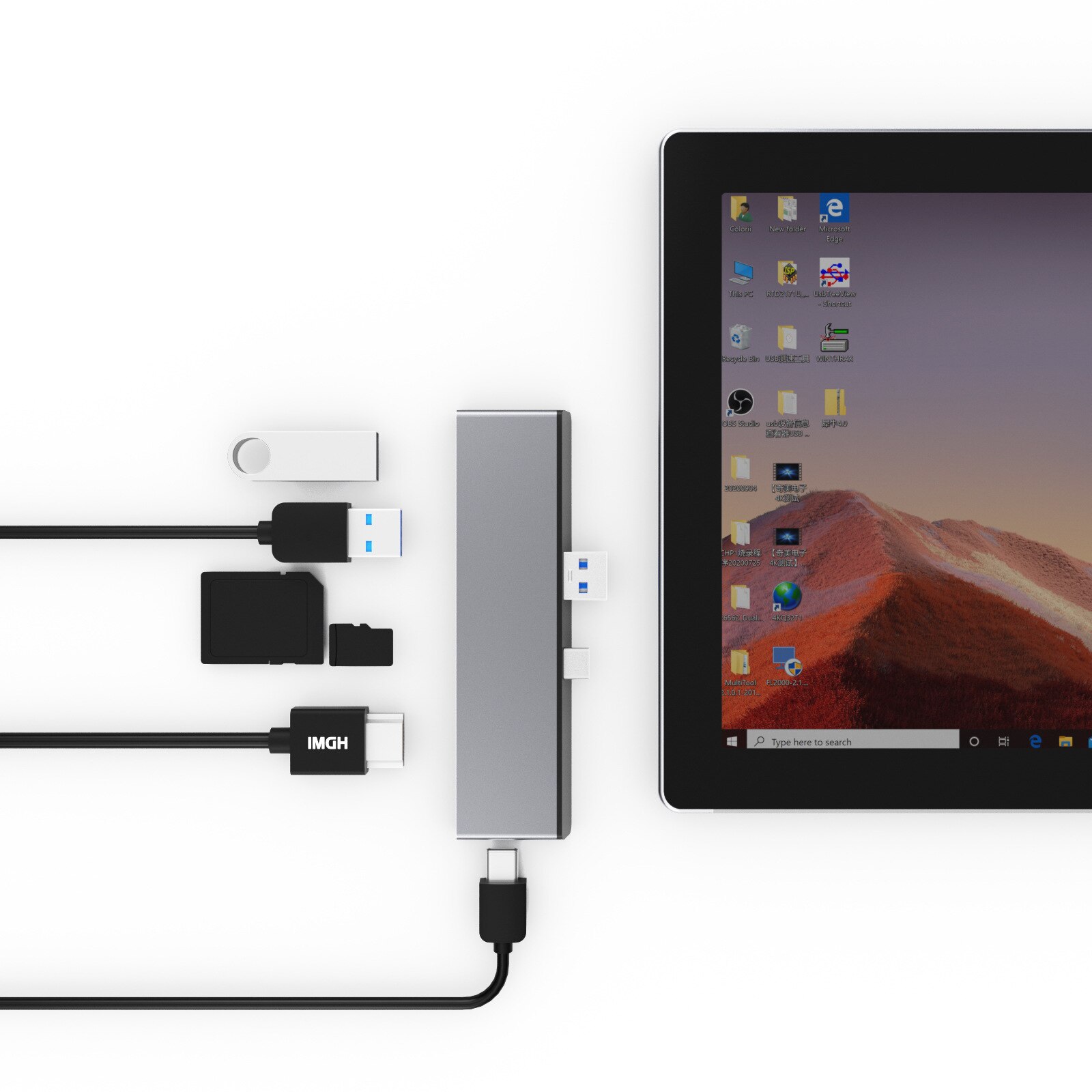 Adaptor Hub USB Type-C, IntellHub®, USB 3.0, SD, Compatibil Microsoft ...