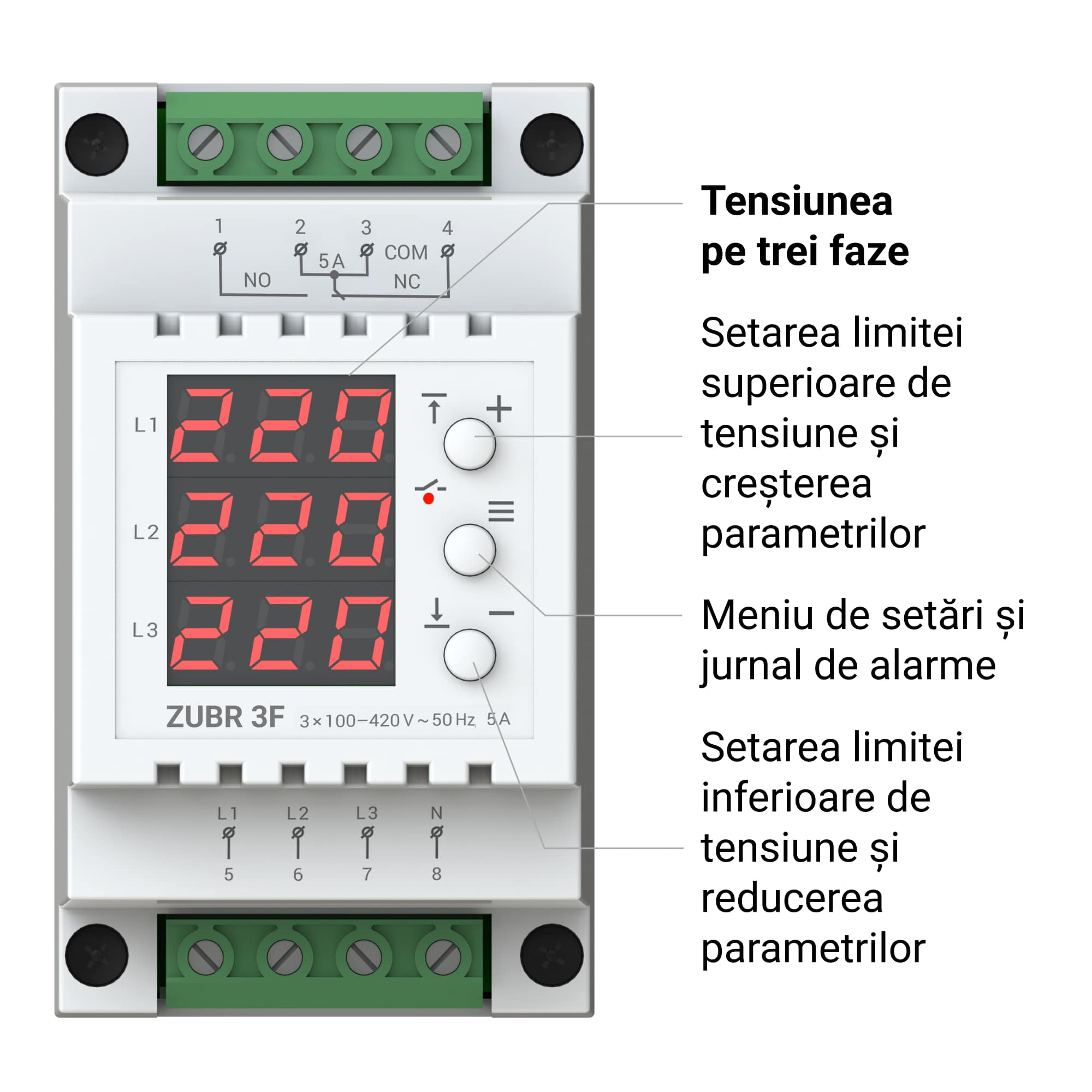 Releu de tensiune trifazat ZUBR 3F - Curent 5A, control TrueRMS ...