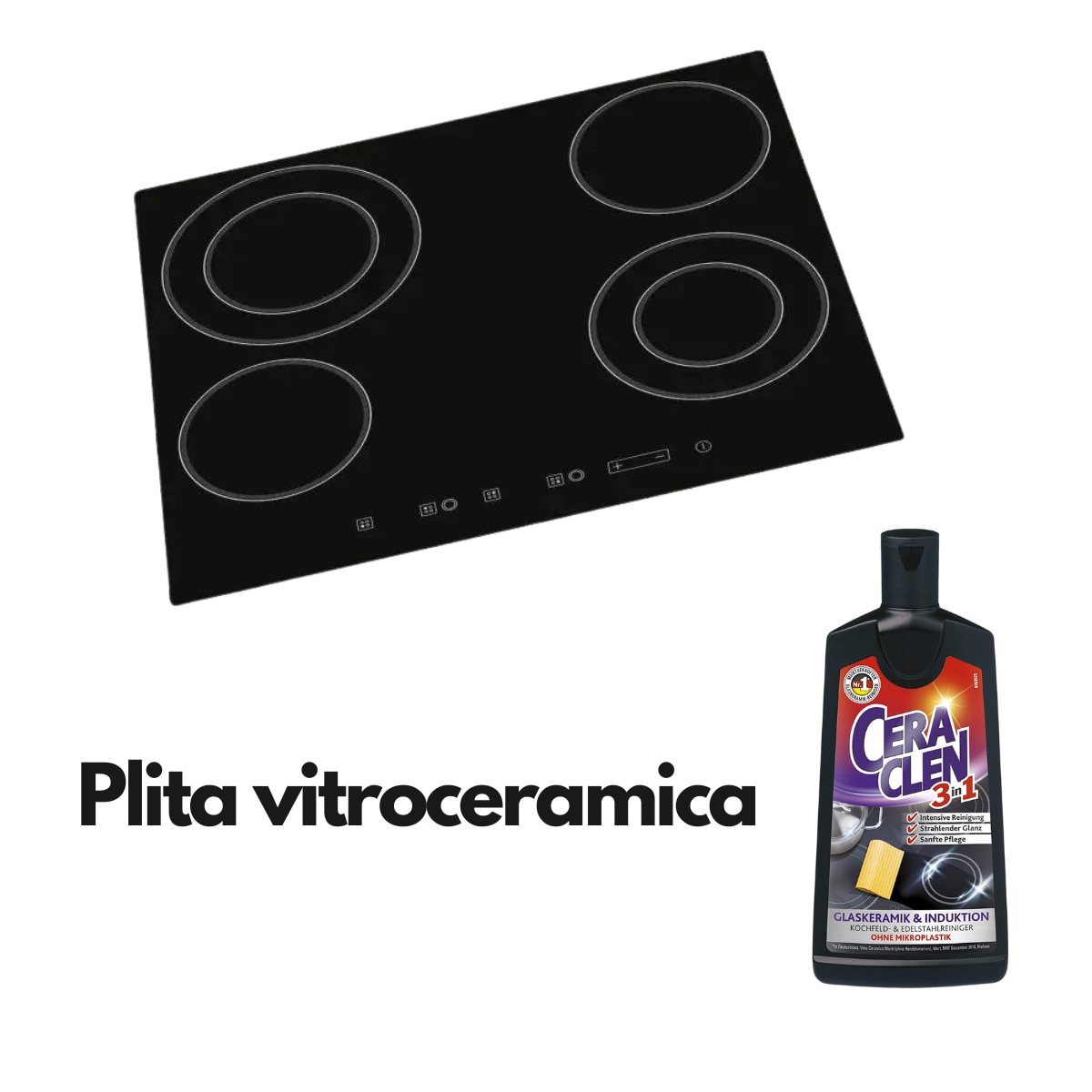 Solutie 3 in 1 pentru curatare plite vitroceramice, inductie, inox ...